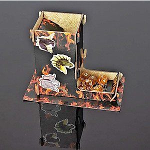 Dice Tower Kit Printed with Fire Design DND Dice Roller with Dragon Stickers for RPG, MTG and D&D Pathfinder Games…