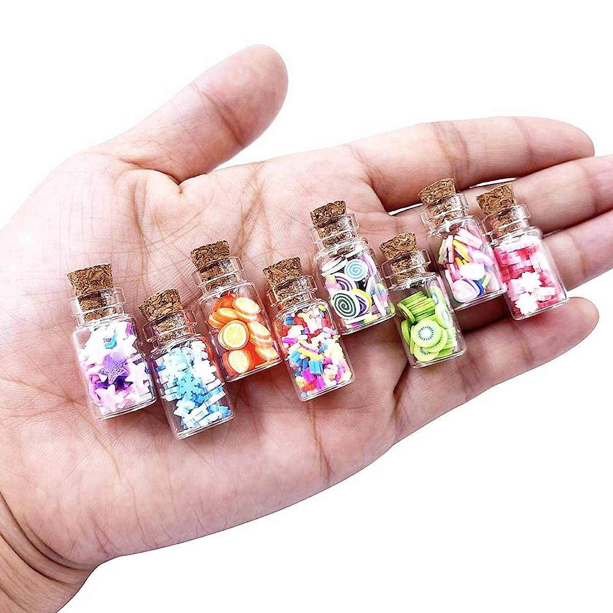 HKLMRO 30PCS Cute Miniature Dollhouse Food Jar Glass Bottle 1:12 Pretend Play Doll House Kitchen Decoration 1:6 Lovely Mini Fruit Simulation Scene Candy Snack Model Game Party Toy for Adults Teenagers