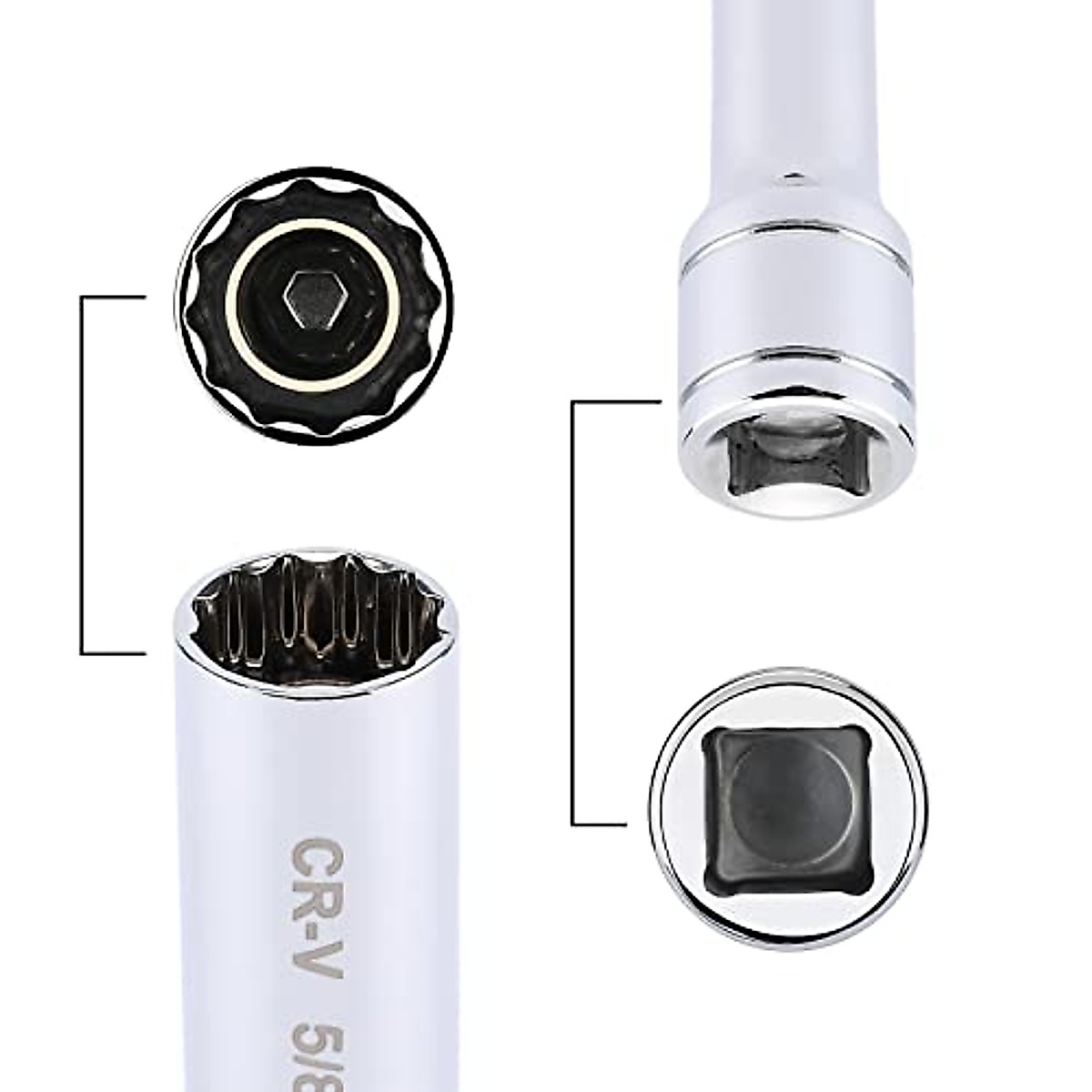 EMENTOL 6PCS 3/8" Drive Magnetic Swivel Spark Plug Socket Set, 12 Point, CR-V, Extension Sockets, Includes 9/16-inch, 5/8-inch, 13/16-inch, 14mm Sockets