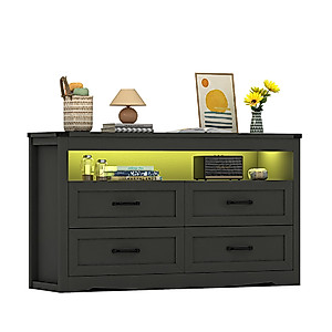 HUANLEGO Grey Dresser for Bedroom with 6 Drawers, Farmhouse Wood Dressers Bedroom Furniture 6 Chest of Drawers, Rustic Wide Storage Drawers Dressers Organizer for Closet, Living Room, Hallway