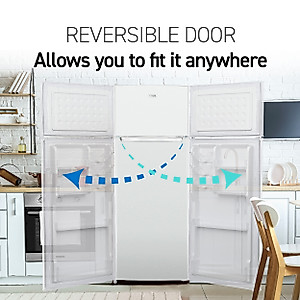 Commercial Cool CCR77LWW 7.7 Cu. Ft Freezer, Top Mount Fridge with Glass Shelves, Bottle Storage, Beverage Rack, Crisper Drawer Cover in White Refrigerator