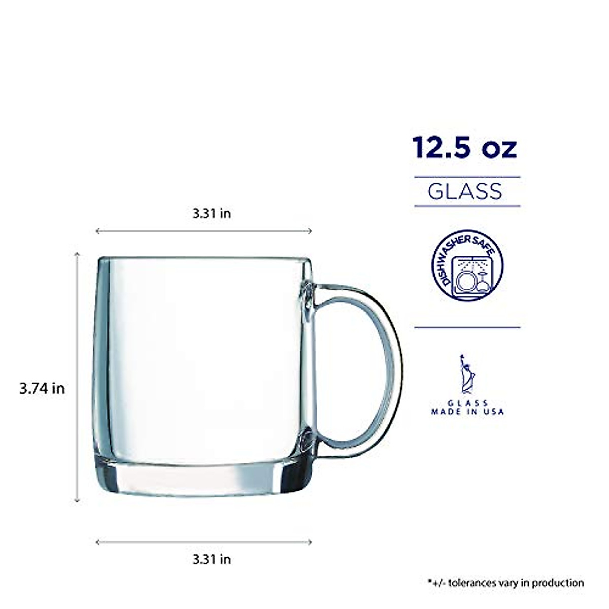 Luminarc Glass 13-Ounce Nordic Mug, Set of 4, 4 Count (Pack of 1), Clear