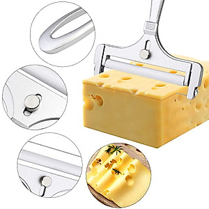 Poualss Stainless Steel Wire Cheese Slicer, Adjustable Thickness Cheese Cutter for Soft, Semi-Hard Cheeses Kitchen Cooking Tool