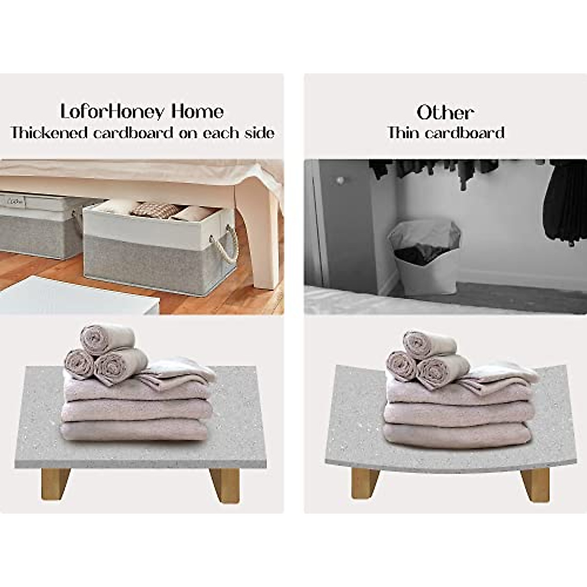 LoforHoney Home Fabric Storage Bins with Lids for Organizing, Foldable Storage Boxes with Lids for Shelves, Clothes Baskets with Cotton Rope Handles, Closet Storage Bins, Large, Beige & Gray, 2-Pack