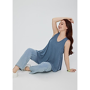 baleaf Women's Workout Tank Tops Sleeveless V-Neck Tunic Long Loose Fit Camis Flowy Yoga T-Shirts Cute Tee for Casual Summer Teal Blue XL