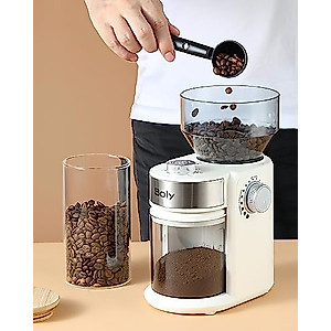 boly Electric Burr Coffee Grinder, Adjustable Burr Mill Coffee Bean Grinder with 18 Grind Settings, Burr Coffee Grinder for Espresso, Drip Coffee and French Press, White