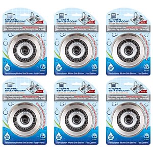SinkShroom KSS682 Revolutionary Clog-Free Stainless Steel Kitchen Sink Strainer, Black, 6 Pack