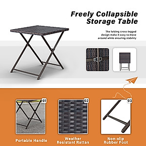 Gotland Patio Chaise Lounge Sets Outdoor Rattan Adjustable Back 3 Pieces Cushioned Patio Folding Chaise Lounge with Folding Table