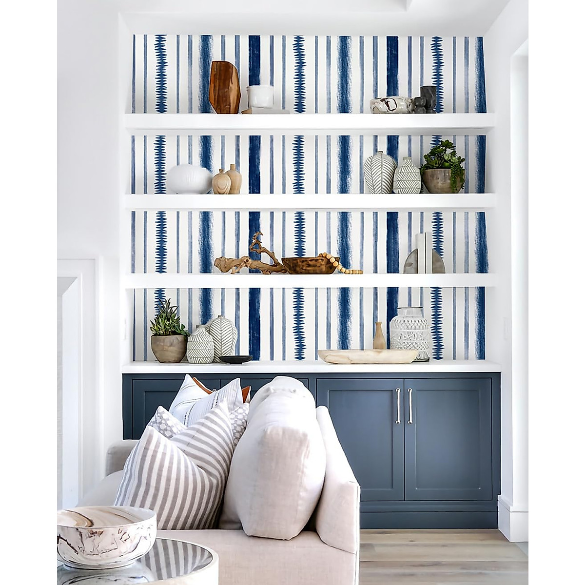 Timeet Blue and White Wallpaper Line Peel and Stick Wallpaper 17.3 "x 78.7" Geometric Stripe Contact Paper Self Adhesive Removable Wallpaper for Bedroom Living Room Decor