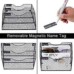 PAG Wall File Holder Hanging Mail Organizer Metal Chicken Wire Wall Mount Magazine Rack, 3-Tier, Black