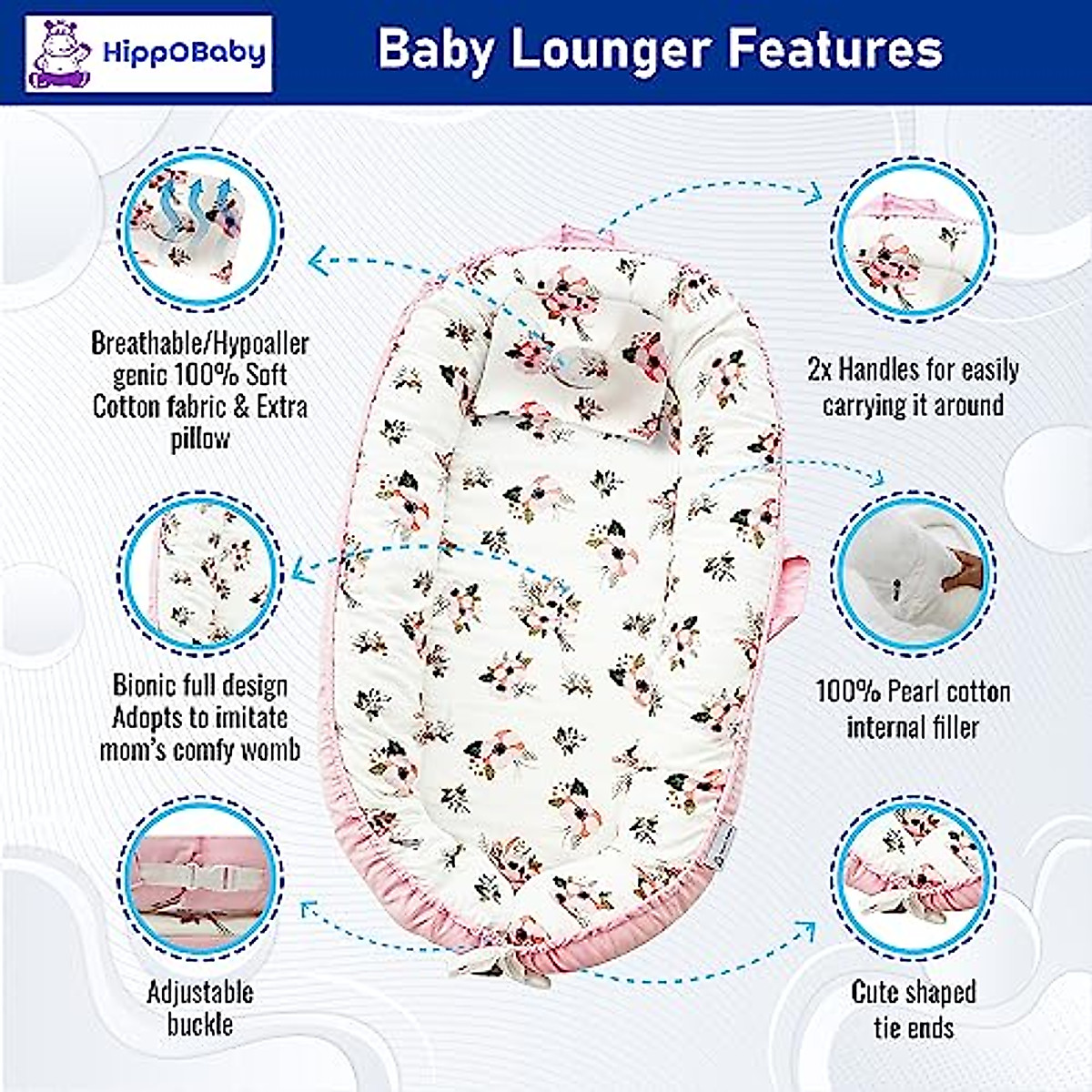 Baby Lounger Cover - Baby Nest for Baby Girls Boys- Soft Breathable Cotton Adjustable Newborn Bassinet Mattress- Changing Table Changing Pad- Sleep Bed Cover Fits 0-24 Months Newborn Infant Babies