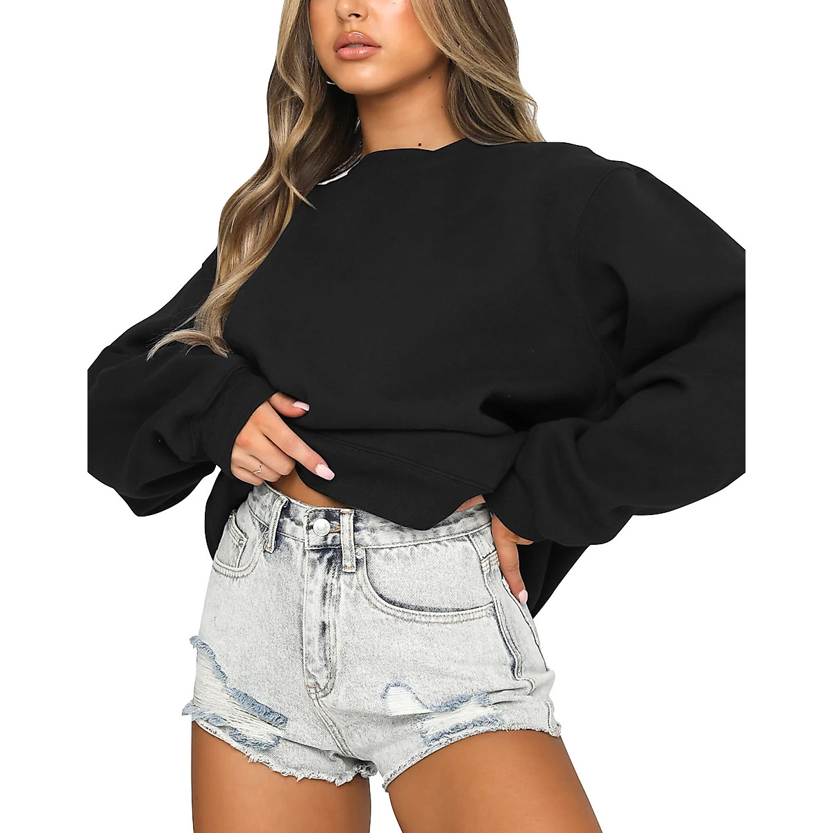 Fanway&EC Women's Long Sleeve Sweatshirt Casual Crewneck Oversized Pullover Hoodies Fall Tops Black