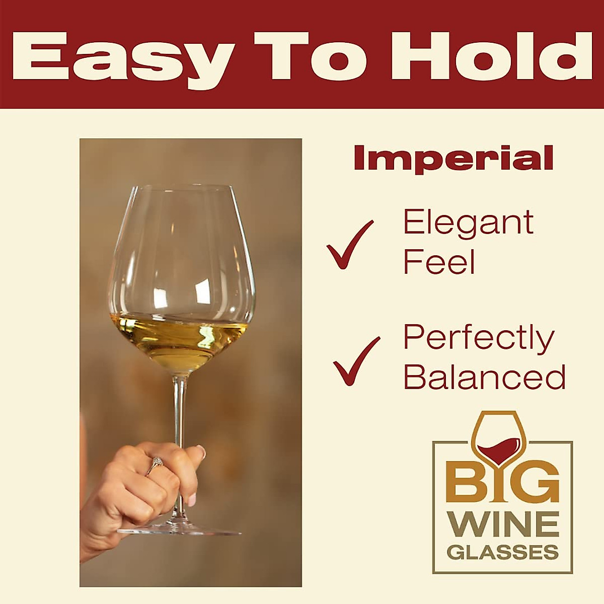 Big Wine Glasses | Set of 2 I Giant Oversized Full Bottle Wine Glasses I Large Red & White Wine Glass with Stem I Ultra Premium, Hand Blown Crystal | Imperial 34 Ounces