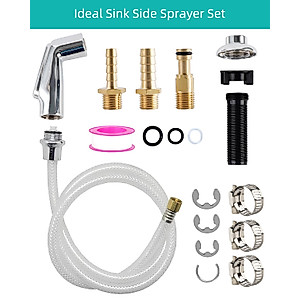 Hygie Rinse Kitchen Sink Side Sprayer with Quick Side Connector Compatible with Moen Faucet Sprayer Replacement, Kitchen Sink Faucet Sprayer Attachment with Water Hose/Holder, Chrome