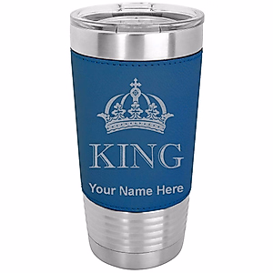 LaserGram 20oz Vacuum Insulated Tumbler Mug, King Crown, Personalized Engraving Included (Faux Leather, Blue)