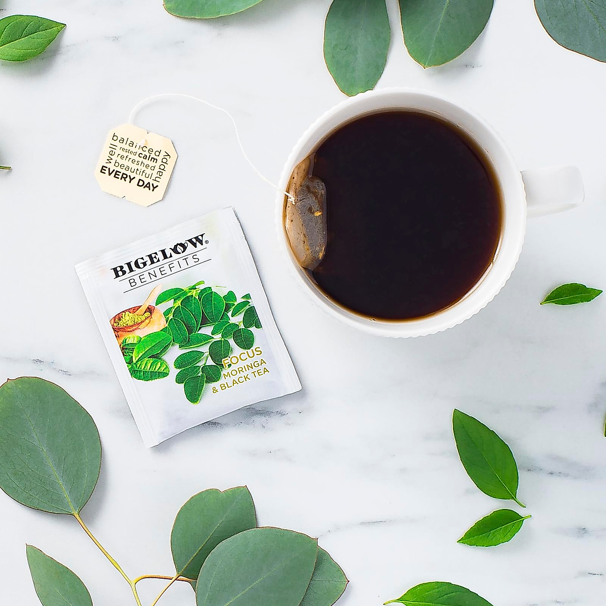 Bigelow Benefits Focus Moringa & Black Tea, Caffeinated, 18 Count (Pack of 6), 108 Total Tea Bags