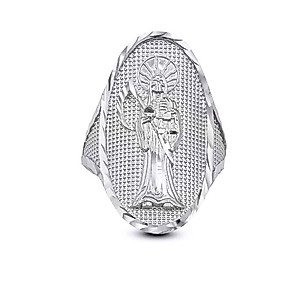 Claddagh Gold Textured .925 Sterling Silver Santa Muerte (Grim Reaper) Oval Statement Ring for Women (Size 8)