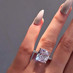 CHWLNJN Fashion Women's Ring S925 Sterling Silver Cubic Zirconia Ring Classic 4 Prong Pillow CZ Diamond Ring Eternal Engagement Wedding Ring (8)