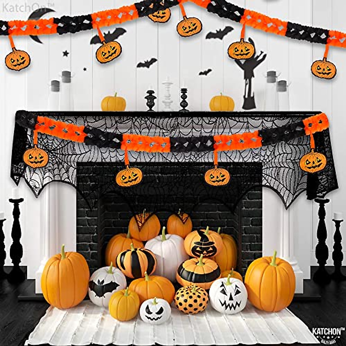 Halloween Pumpkin Garland - 10 Feet, 2 Pieces | Halloween Banner for Mantle | Halloween Garland, Halloween Birthday Party Decorations | I Smell Kids Halloween Decorations | Halloween Party Decorations