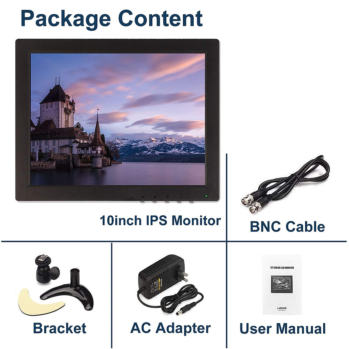 TPEKKA 10 Inch Security CCTV Monitor HD IPS 1024 x 768 Portable Mini TFT LCD Monitor BNC HDMI VGA AV Input for Computer PC FPV Screen DVR CCTV Cam Home Office Surveillance Raspberry Pi Gaming Display