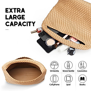 Woven Bag Vegan Leather Hobo handbags for Women, Top-handle Shoulder Tote Braided Bag Underarm Purse (Apricot-A)