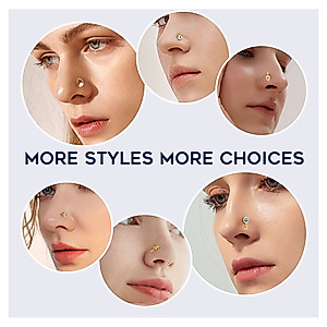 ORAZIO 9Pcs Dangle Nose Rings 20G Nose Ring Stud for Women Stainless Steel L Shaped Nose Rings Heart Snake Evil Eye Nose Studs Dangling Nose Piercing Jewelry