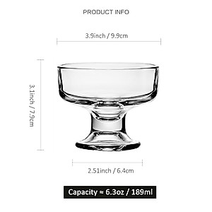 binsakao Glass Ice Cream Bowl Set, Small Clear Mini Footed Dessert Cups for Friut Pudding Trifle Parfait Sundae Nuts Cocktail Drinks Party (6.3 oz, 6 pcs)