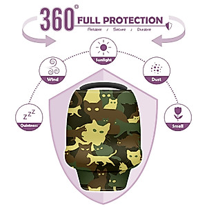 Baby Car Seat Stroller Covers Camouflage Ghost Cat Kitten Camo Nursing Cover Breastfeeding Scarf Soft Breathable Stretchy Infant Car Canopy Coverage Carseat Cover for Boys and Girls Multi Use