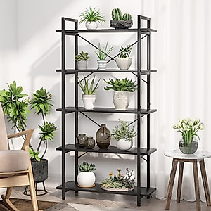 Tribesigns 5 Tier Black Bookshelf, Modern Etagere Bookcase with Metal Frame, Tall Book Shelf Unit for Living Room, Study, Home Office (2, Black)