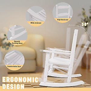 Hngilkoo Kids Wooden Indoor Rocking Chair for Toddlers Comfy Recliner Rocker for Baby Children Ages 3-6 Outdoor Lounge Chair Girls Playroom White