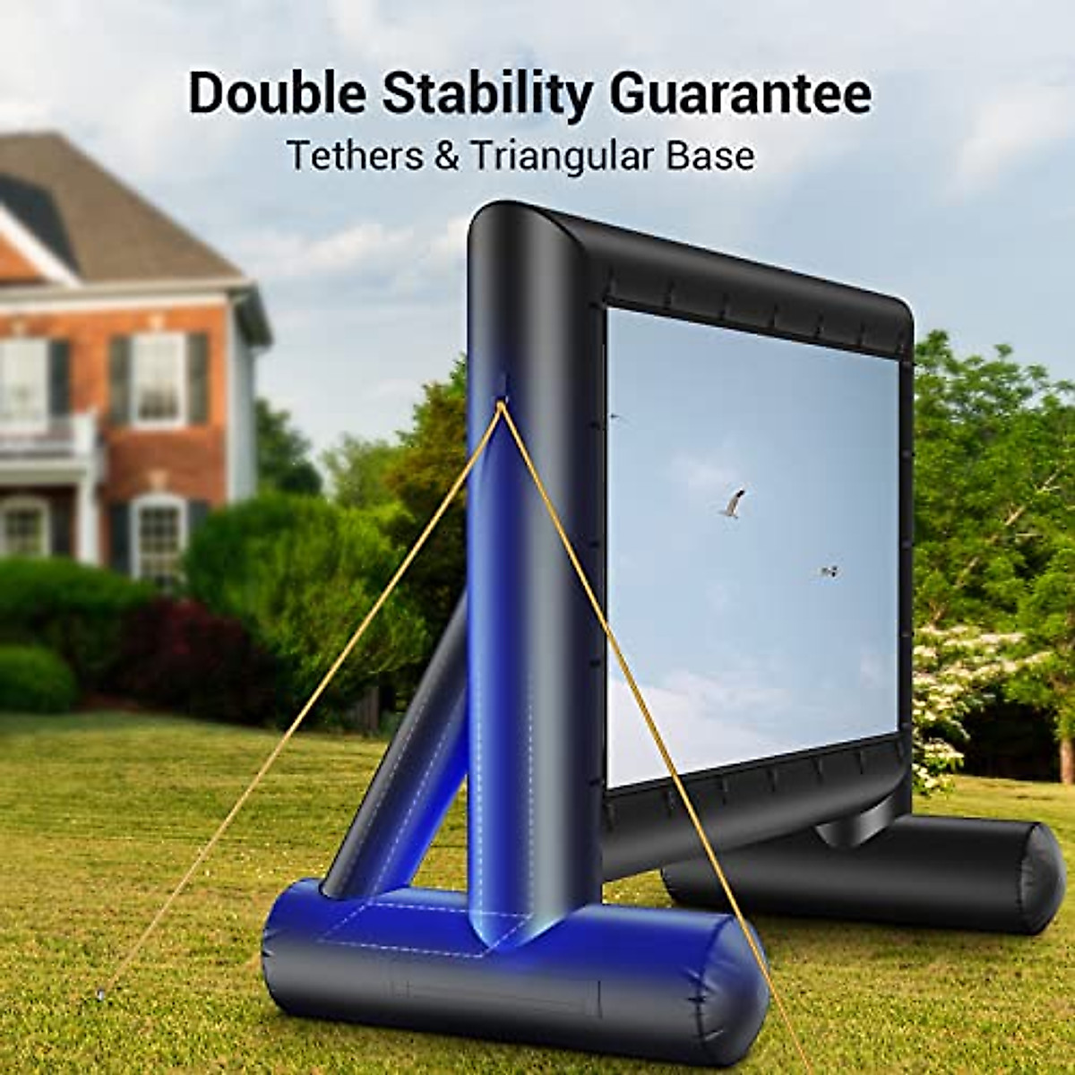 Outdoor Inflatable Projector Screen 14 Feet Blow up Movie Screen with Fast Low-Noise Air Blower Support Front & Rear Projection for Home Theater Backyard Movie Night Barbecue Pool Party