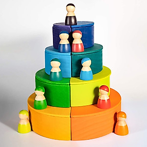 MERRYHEART Wooden Rainbow Semicircle Stacker Toys, 11Pcs Semicircle Rainbow Stacking Puzzle, Rainbow Building Blocks Board Set for Kids, Learning Creative Thinking Toys