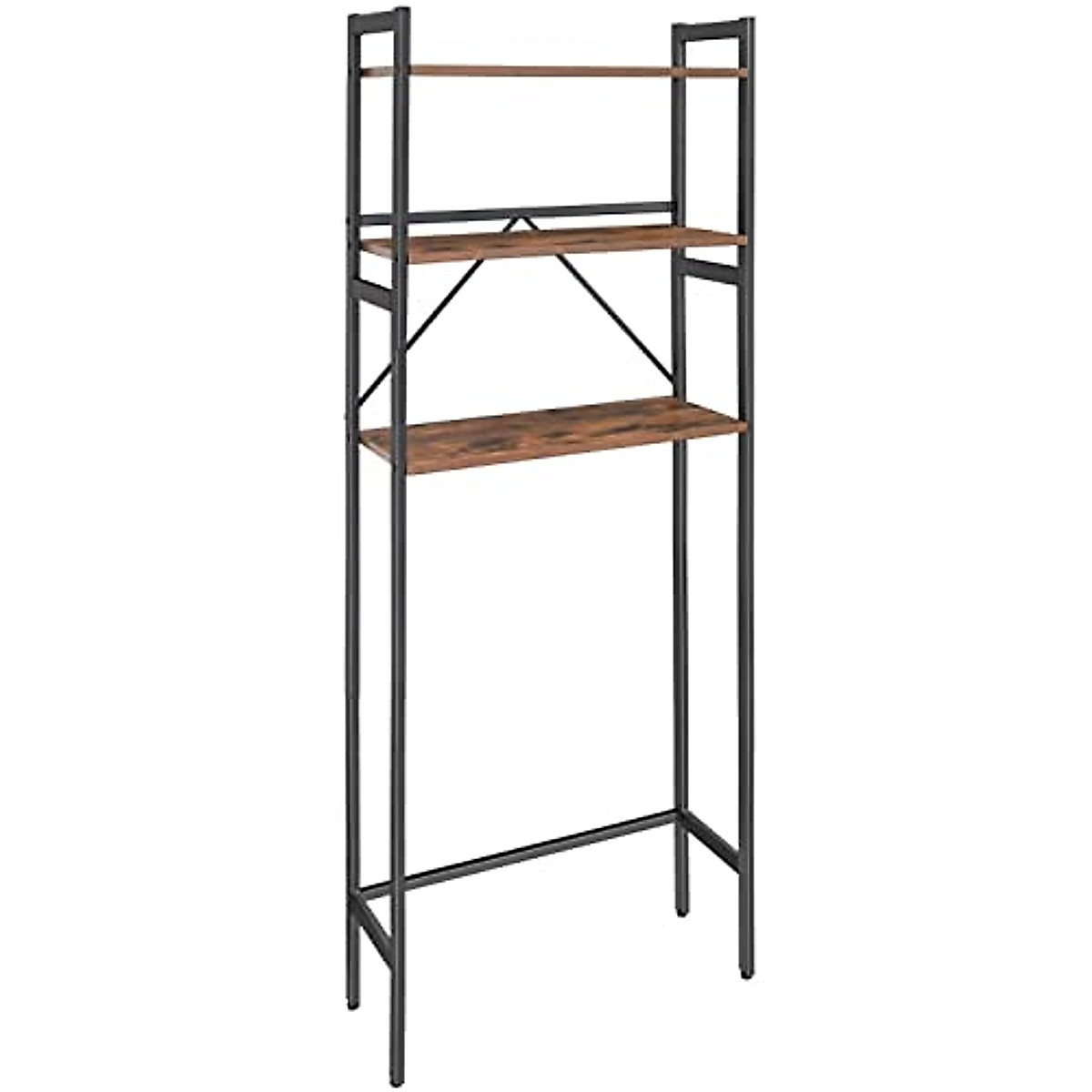 Over-The-Toilet Storage Rack 3-Tier Bathroom Organizer Shelf, Space Saver Toilet Stands for Washroom Laundry Room, Rustic Brown and Black