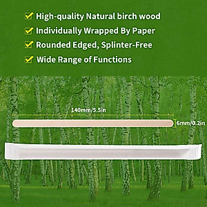 MFJUNS 200pcs Individually Wrapped Coffee Stirrers Wood - 5.5" Coffee Stir Sticks, Round End Disposable coffee stirrer, For Coffee, Cocktail and Hot Drinks