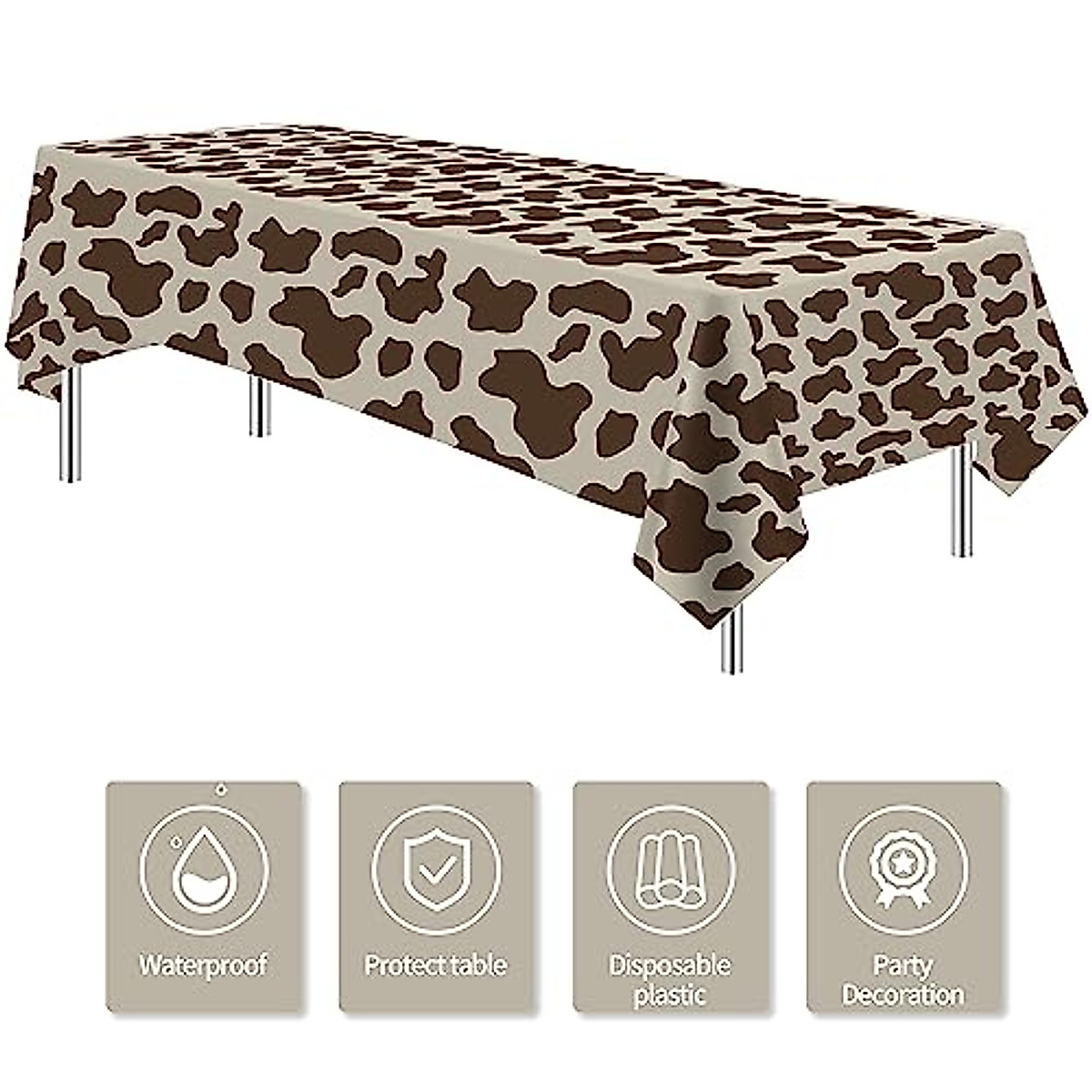 Xigejob Cow Print Party Tablecloth Supplies For Cowboy Birthday Decorations - Disposable Brown Cow Party Table Cover, Western Cowboy Farm Baby Shower Birthday Table Decorations - 2 Pack (54in x 108in)