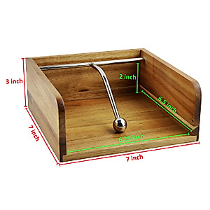 Spiretro Cocktail Paper Napkin Flat Holder, Decorative Beverage Napkin Caddy with Sophisticatedly Metal Center Bar, Solid Acacia Wood with Grain for Kitchen Dinging Countertop, Rustic Natural Brown