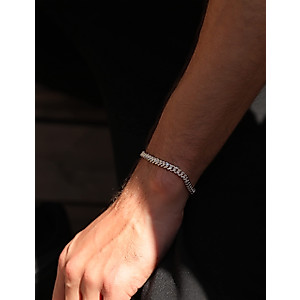 Waitsoul Silver Bracelet for Men 5mm Diamond-Cut Cuban Link Curb Chain Bracelet for Women 7 Inch