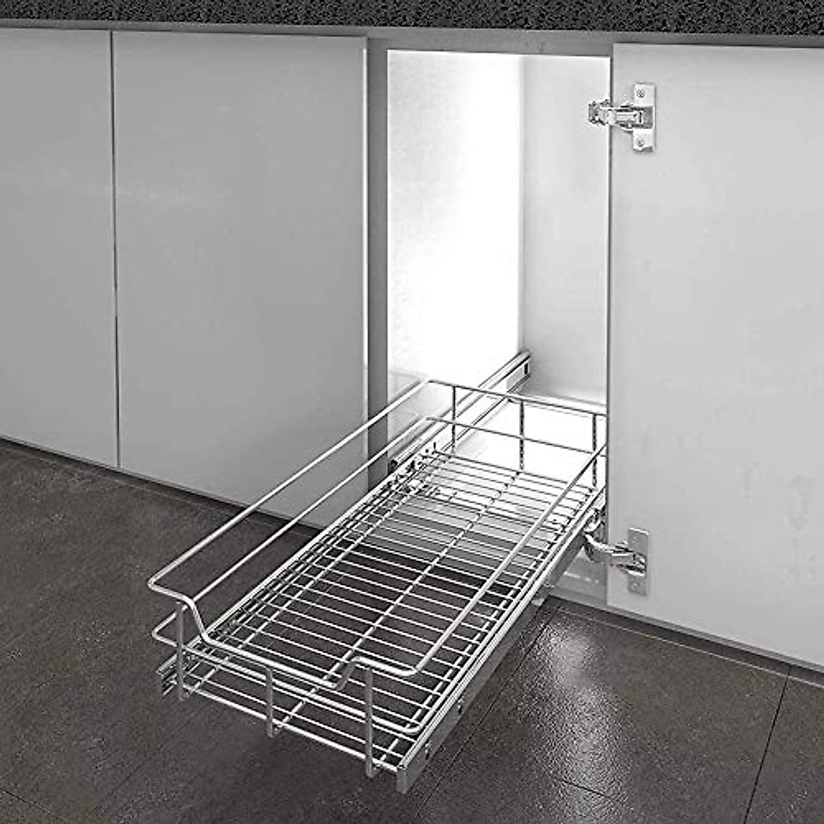 STORKING 2 Tier Wire Basket Pull Out Shelf Drawer Storage Organizer for Kitchen Base Cabinets Chrome-Plating (11x 22 x 5.3Inch, 1 Tier)