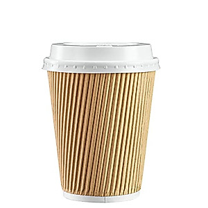 Comfy Package [100 Sets - 12 oz.] Insulated Ripple Paper Hot Coffee Cups With Lids