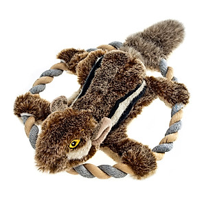 RUFFIN' IT Rhode Island Textile Woodlands Chipmunk Plush Dog Toy with Rope Chew Ring, Mutli, 8.5 inch (Pack of 1), All Breed Sizes