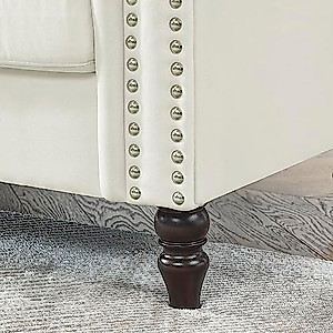 FULife 72" Velvet Upholstered Loveseat Tufted Futon Sofa,Chesterfield Accent 3 Seaters Sofá Couch with Nail Arms&2 pillows for Living Bedroom/Apartment/Office/Studio/Bonus Room/Compact Places, Beige