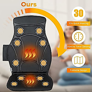 Giantex Back Massager for Back Pain, Chair Massage Pad Shiatsu Massage Seat with 10 Vibration Motors, Heat and 5 Nodes 3 Optional Speeds for Full Body Muscle Relax Kneading Massage Chair Pad