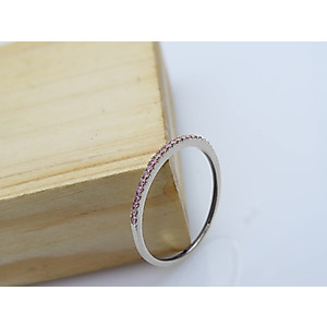 Dazzlingrock Collection Round Pink Sapphire Women Anniversary Wedding Band Stackable Ring, 10K Solid White Gold, Size 7