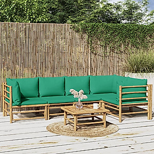 VRAXO 6 Piece Patio Lounge Set with Green Cushions Bamboo,Outdoor Furniture Sets-118.8lbs