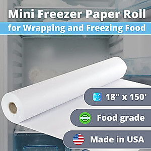 IDL Packaging 18" x 150' Mini Freezer Paper Roll for Meat and Fish - Plastic Coated Freezer Wrap for Maximum Protection - Safer Choice Than Wax Paper - Wrapping and Freezing Food