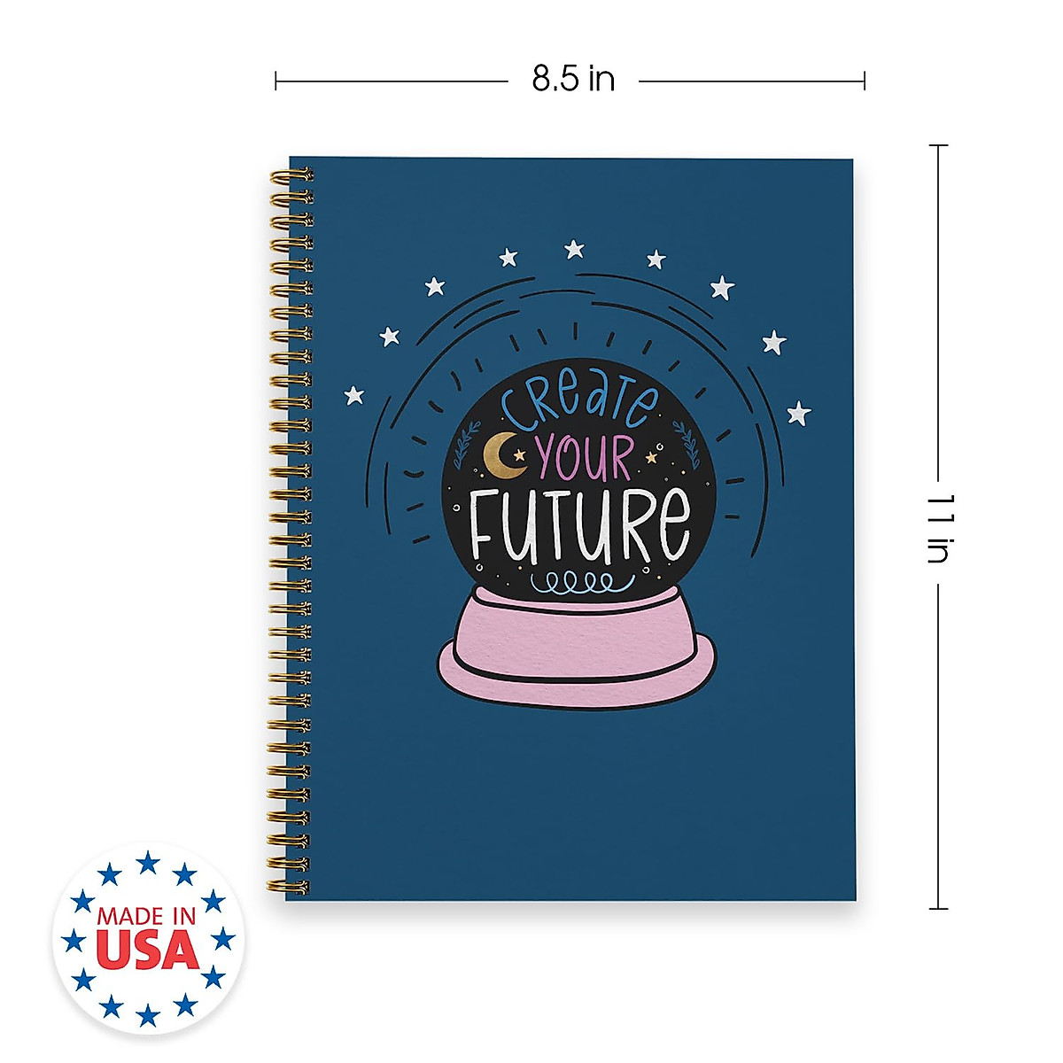 Create Your Future 8.5" x 11" Crystal Ball Spiral Notebook/Journal, 120 Dot Grid Ruled Pages, Durable Twin Loop Gloss Laminated Cover, Gold Wire-o Spiral/Made in the USA