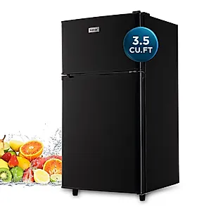 WANAI Compact Refrigerator 3.5 Cu.ft Dual Door Mini Fridge with Freezer, Small Refrigerator with 7 TEMP Modes, Energy Saving, Low Noise for Bedroom, Dorm, Office, Apartment, Black