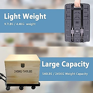 Folding Hand Truck Portable Trolley Compact Utility Luggage Platform Cart with 245Kg/540Lbs Heavy Duty 7 Removable Swivel Wheels Telescoping Handle for Moving Travel Shopping Office Outdoor Use (BY03)
