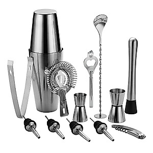 QLL 13 Piece Stainless Steel Boston Shaker Set, Including 20oz Unweighted & 27oz Weighted Professional Bartender Cocktail Shaker