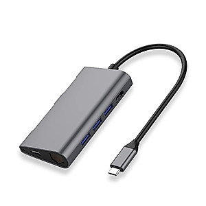 Port Expander USB C Docking Station 8-in-1 USB C Hub Adapter for PC Laptop with HDMI, Ethernet, 3 USB 3.0, 60W PD, SD/TF Card Reader USB Splitter